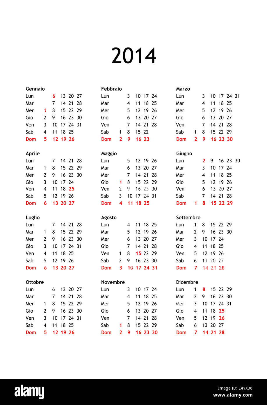 Calendar of year 2014 Stock Photo - Alamy