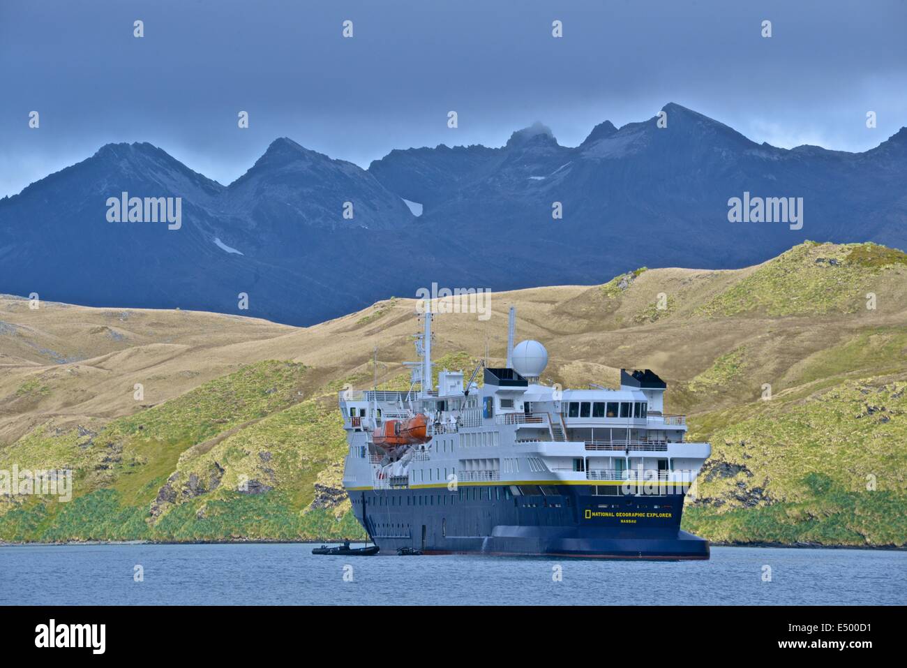 National Geographic Explorer vessel anchored in Stromness Bay in South ...