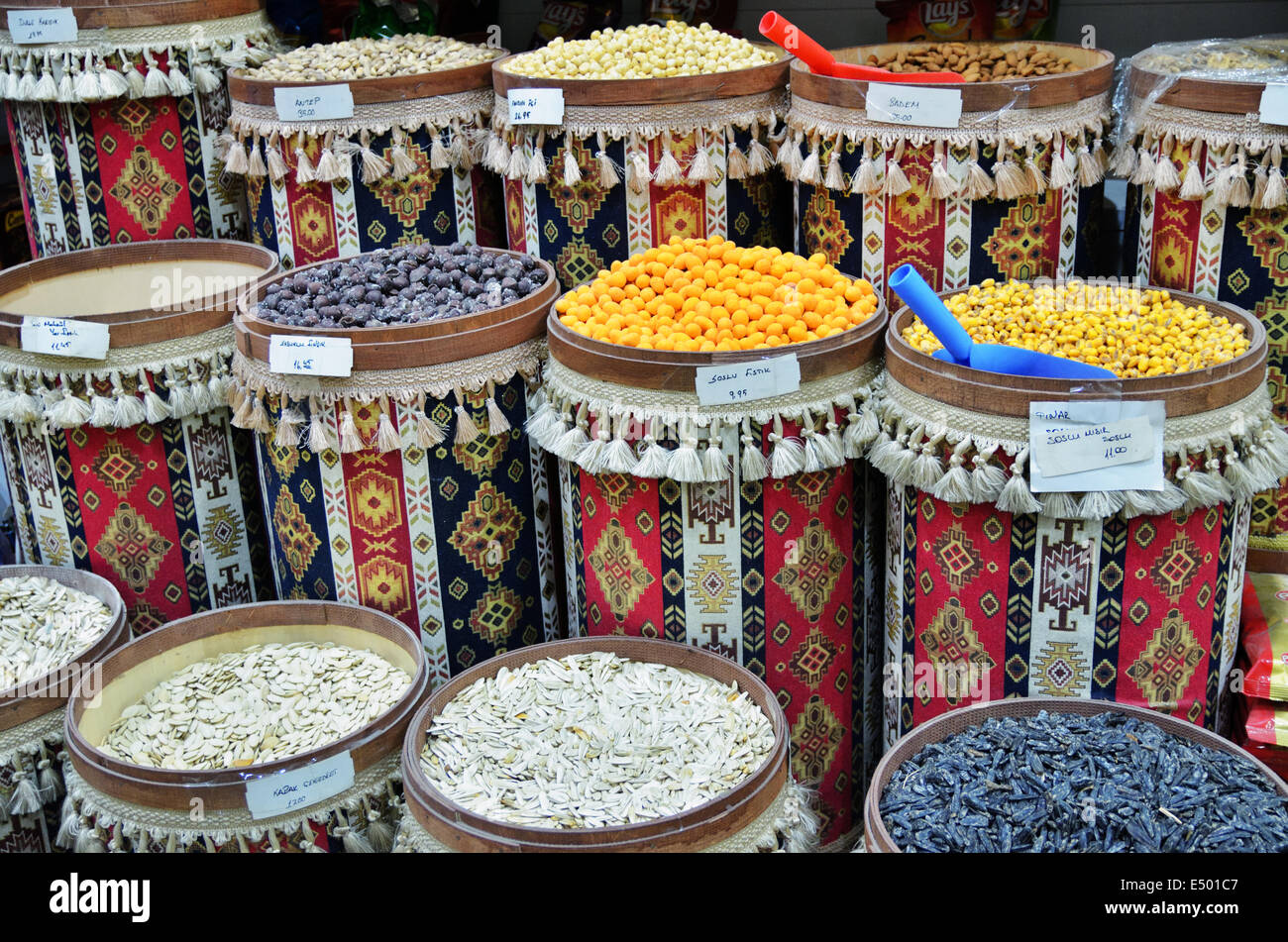 Boxes with Turkish snacks: nuts, seeds and dried fruits, Konya, Turkey ...