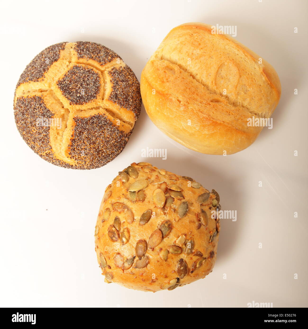 Three assorted rolls overhead view Stock Photo - Alamy