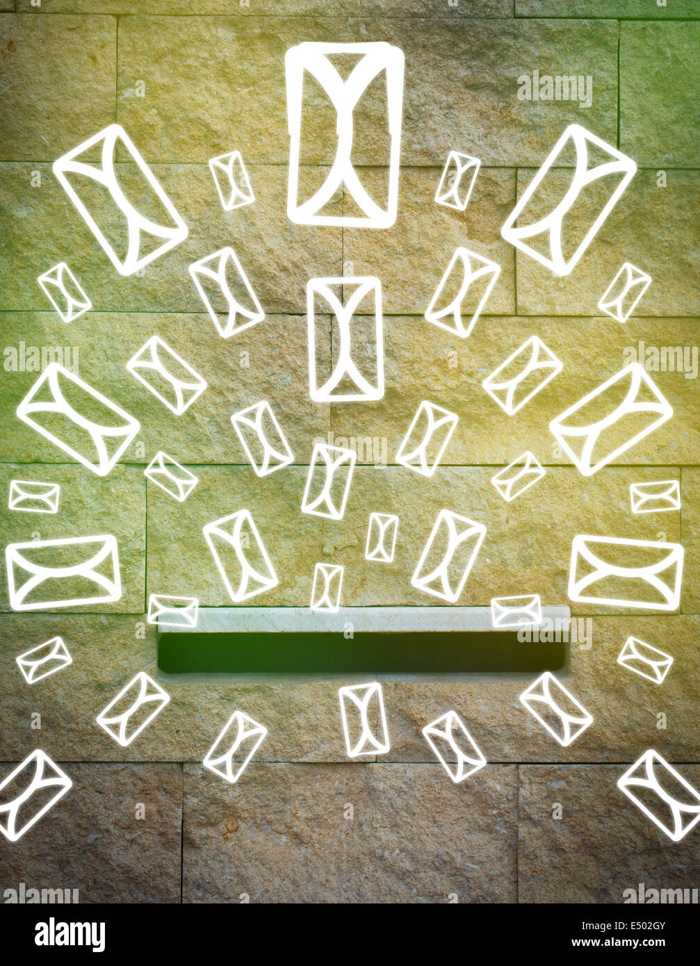 Mailbox with letter icons on glowing green background Stock Photo - Alamy