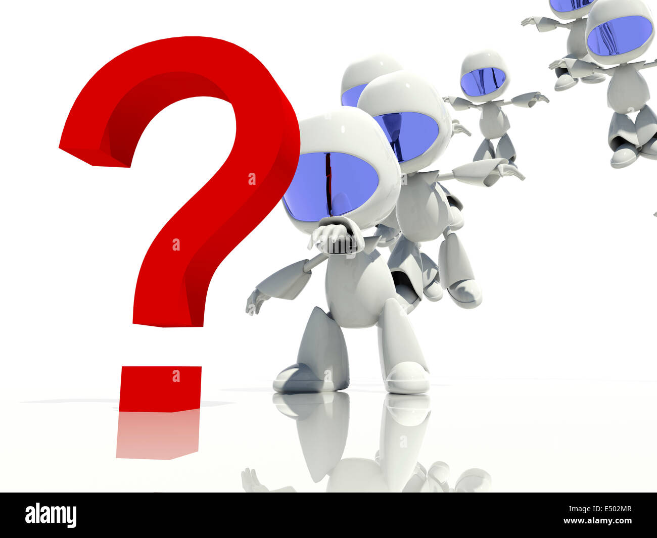 3d characters looking at a question mark, looking for answers Stock ...