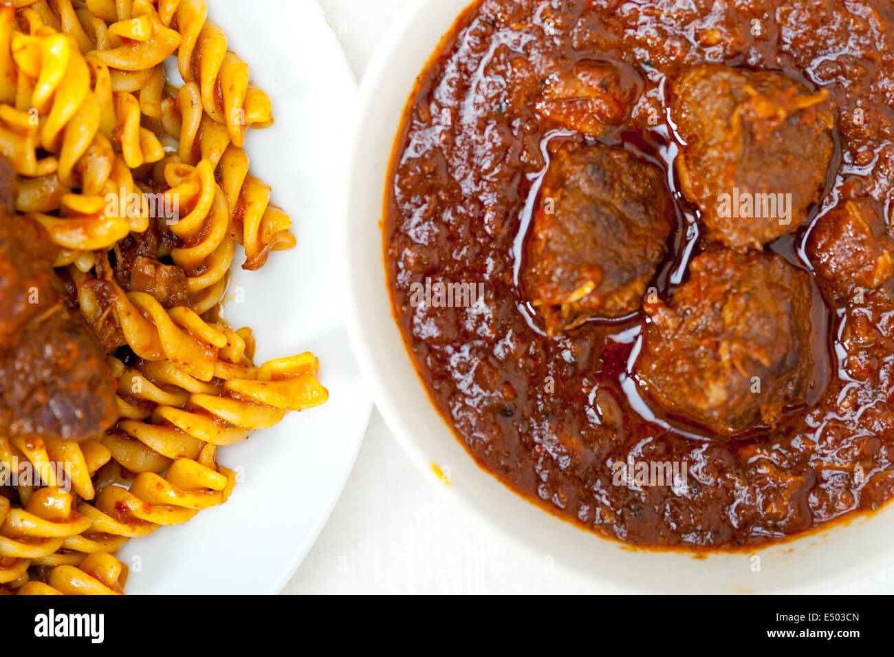 fusilli pasta with neapolitan style ragu meat sauce Stock Photo - Alamy