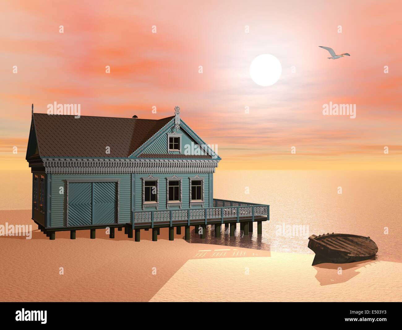 Holidays at the beach - 3D render Stock Photo - Alamy