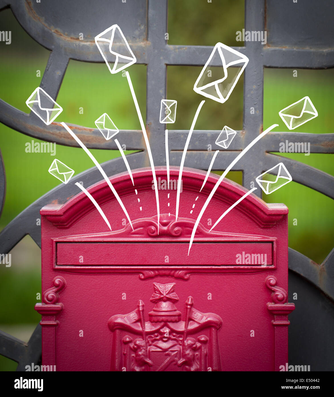 Hand drawn envelopes comming out of a mailbox Stock Photo - Alamy
