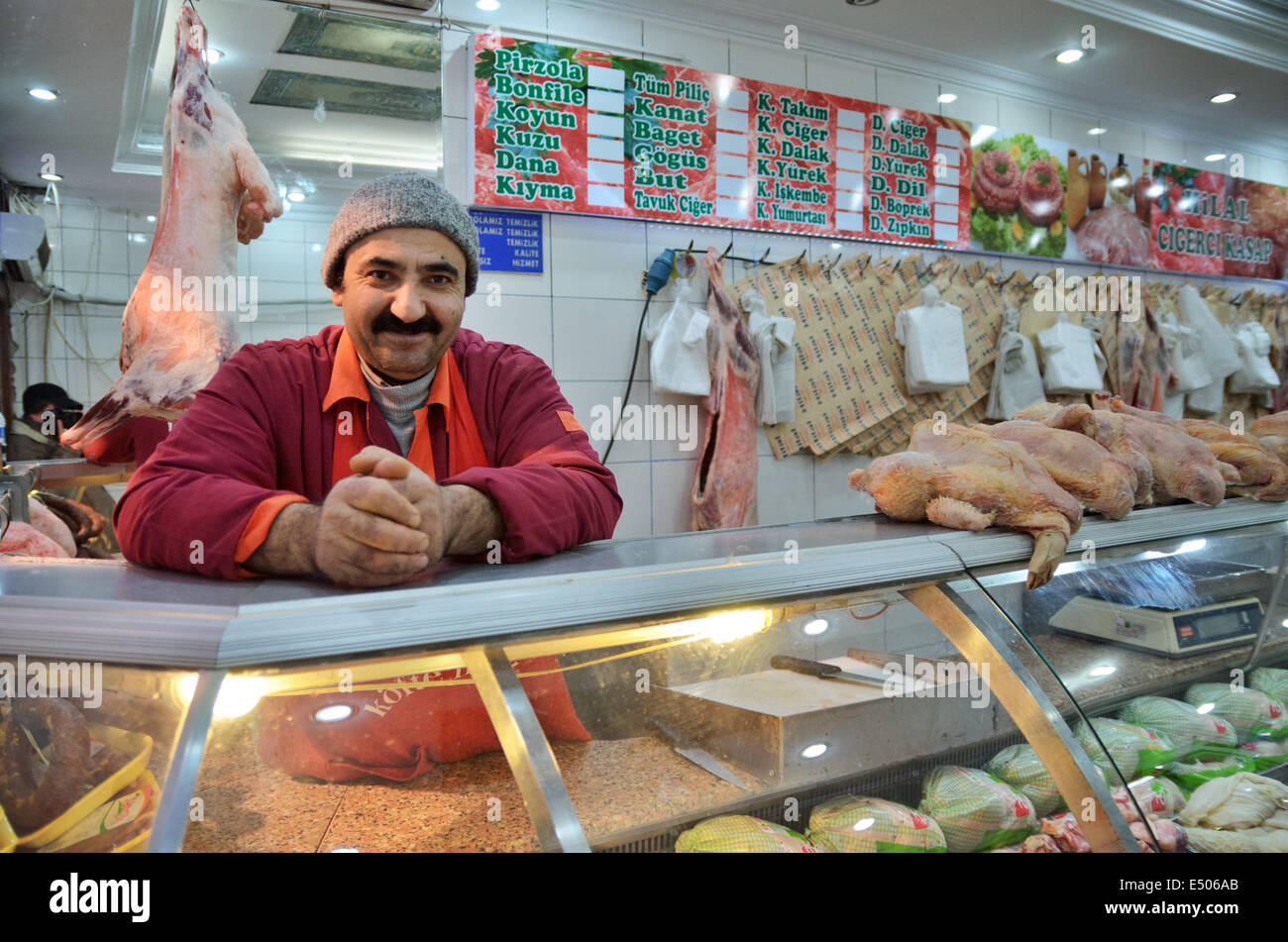 Salesman in meat shop, Konya, Turkey Stock Photo - Alamy