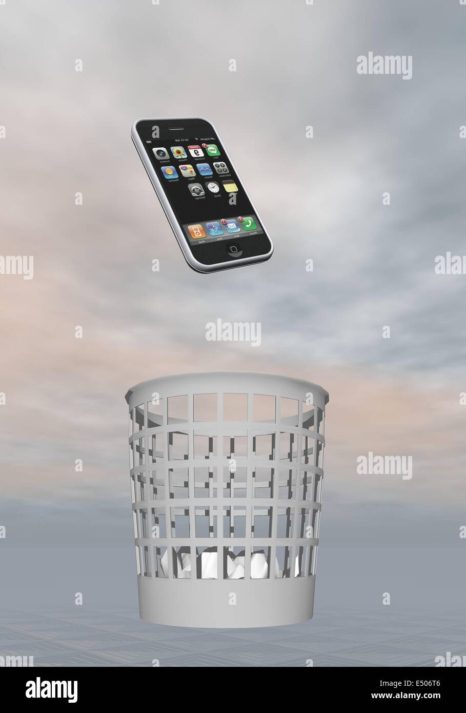 Mobile phone to rubbish - 3D render Stock Photo - Alamy