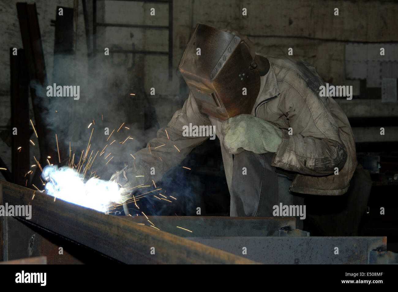working in a special helmet Stock Photo - Alamy