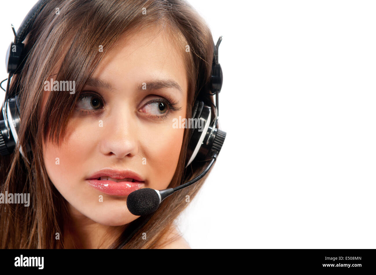 beautiful woman with headset smiling Stock Photo - Alamy
