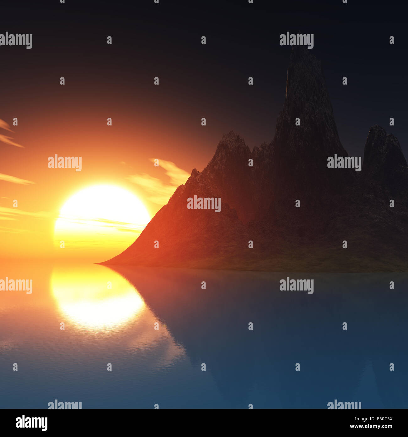 rock in ocean and sunset Stock Photo - Alamy