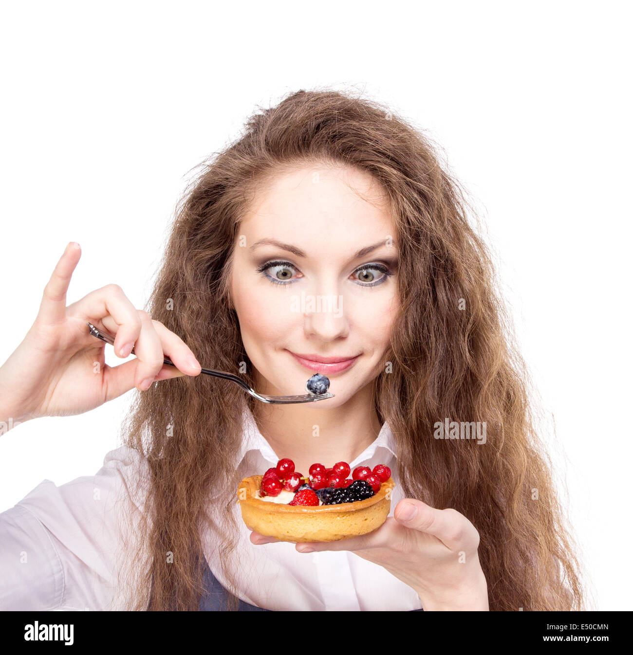 Woman enjoy cake Stock Photo - Alamy