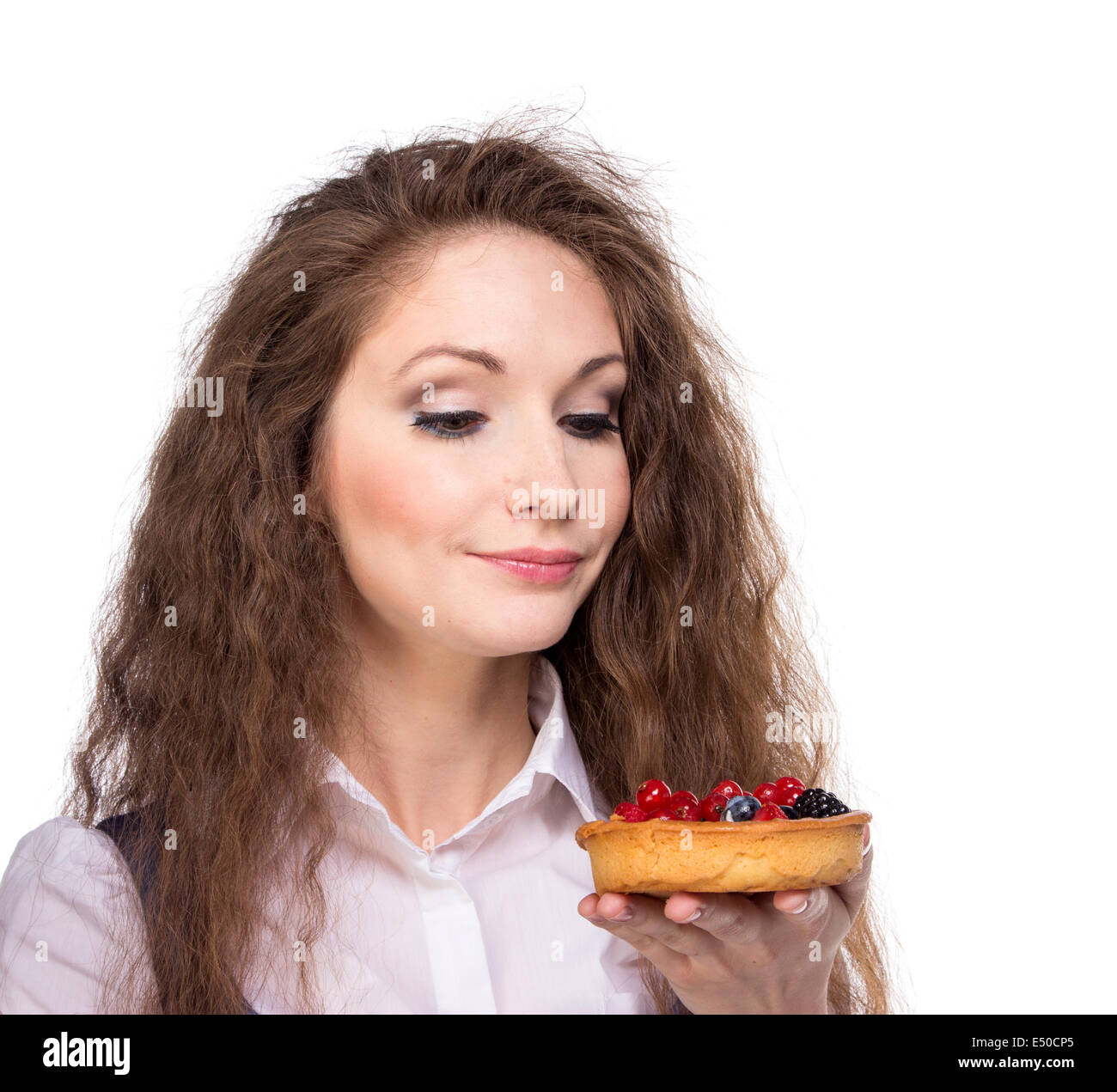 Woman enjoy cake Stock Photo - Alamy