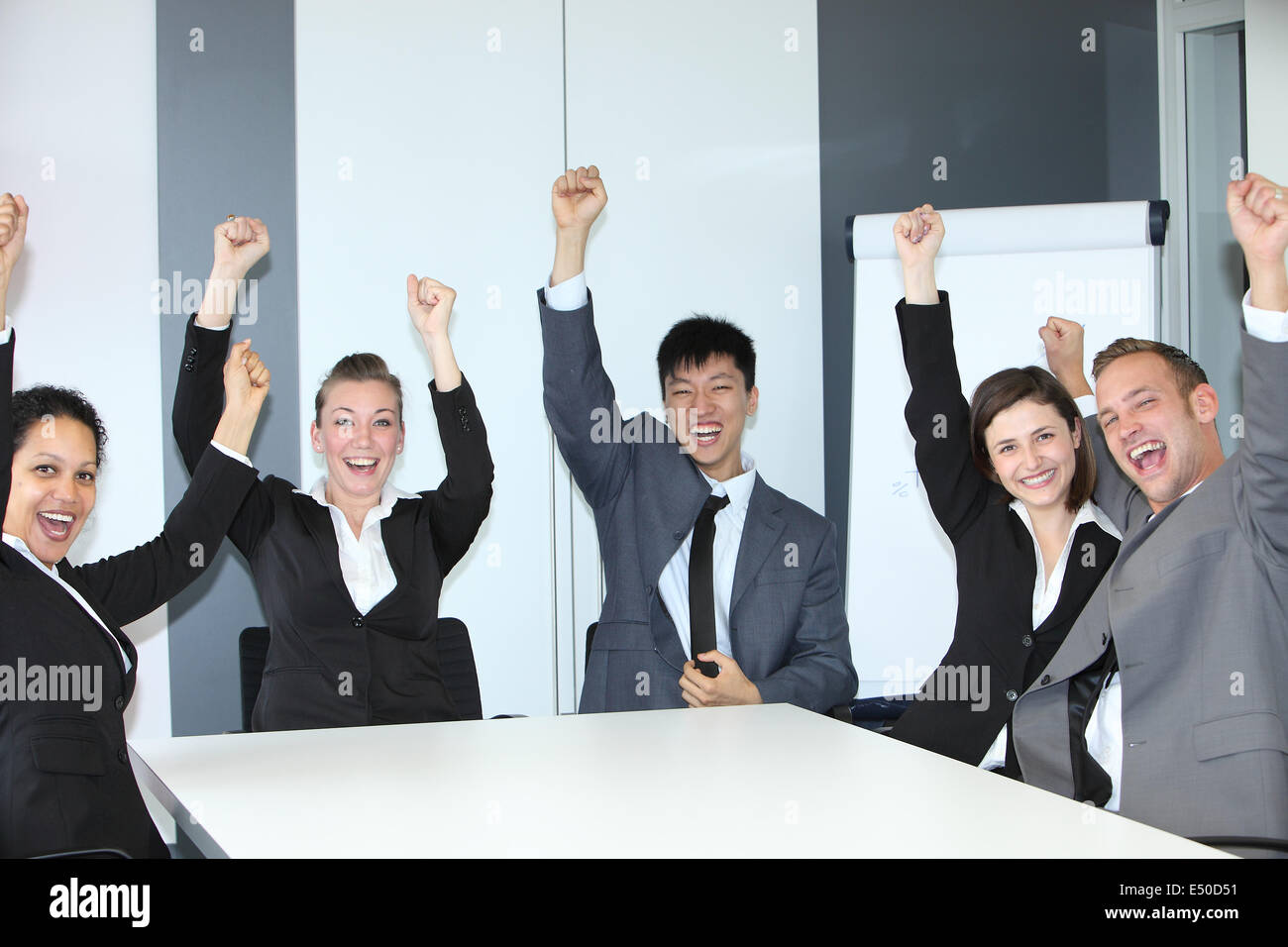Successful team happy workers hi-res stock photography and images - Alamy