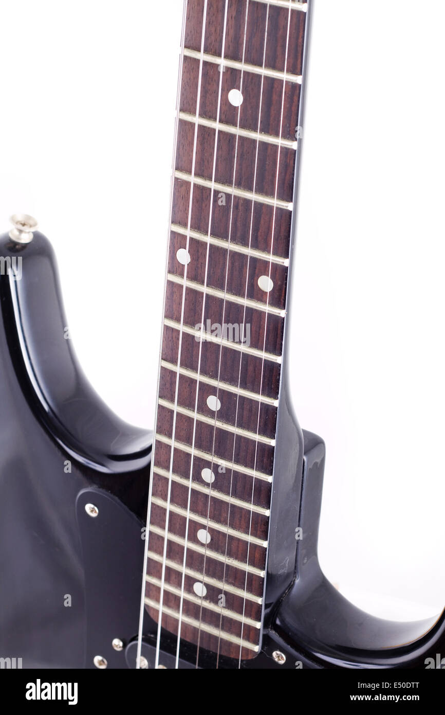 Black electric guitar on white background Stock Photo - Alamy