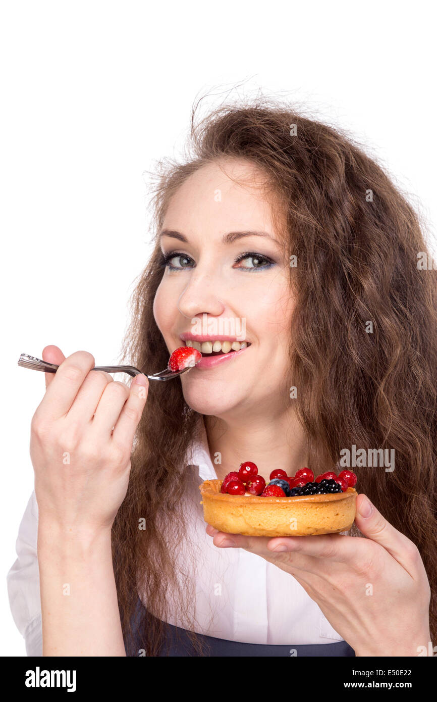 Woman enjoy cake Stock Photo - Alamy