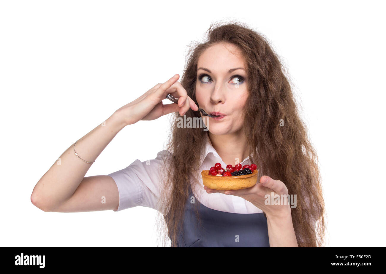 Woman enjoy cake Stock Photo - Alamy