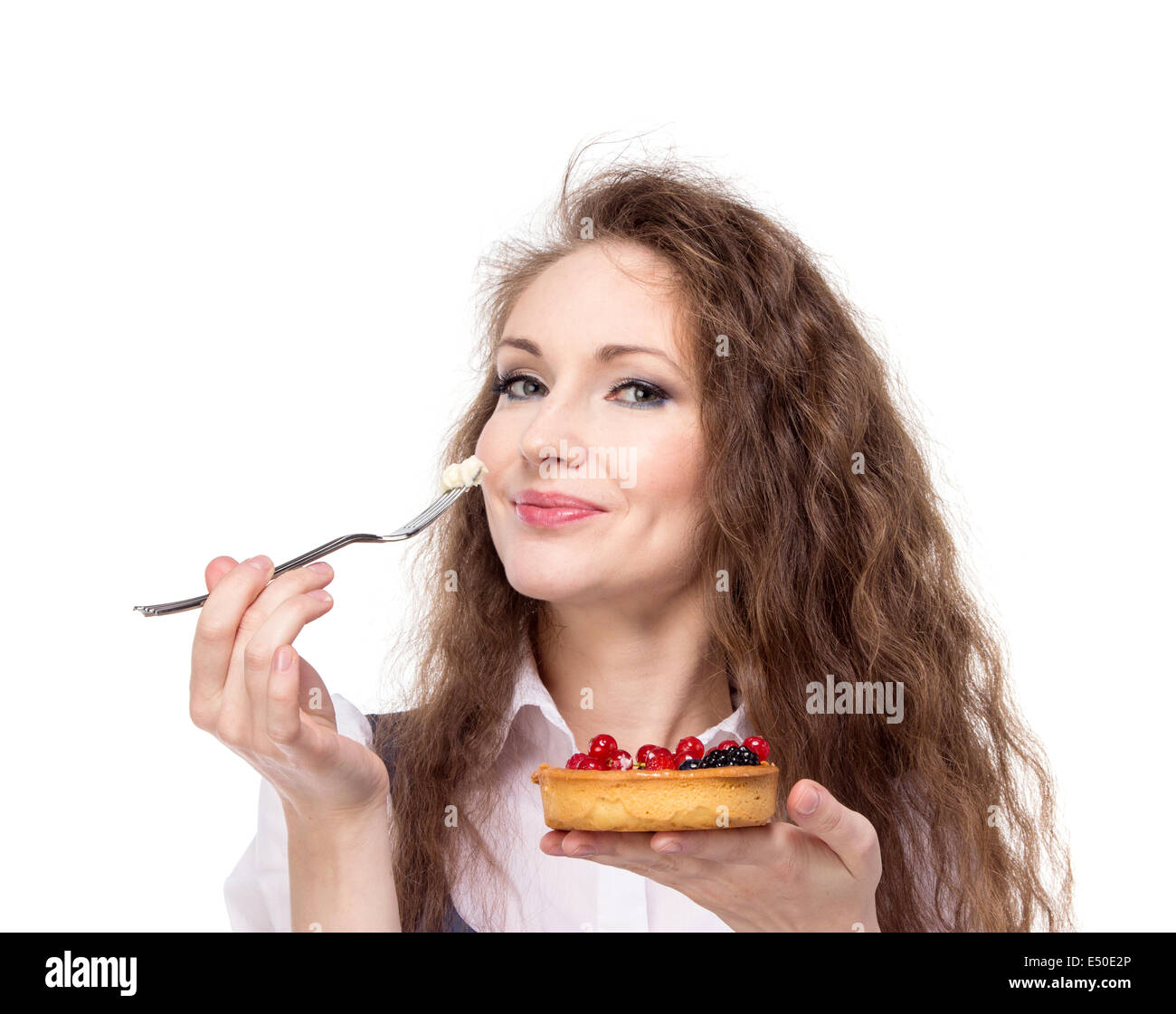 Woman enjoy cake Stock Photo - Alamy