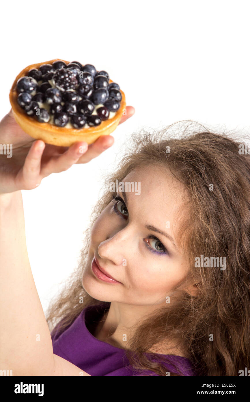 Woman enjoy cake Stock Photo - Alamy