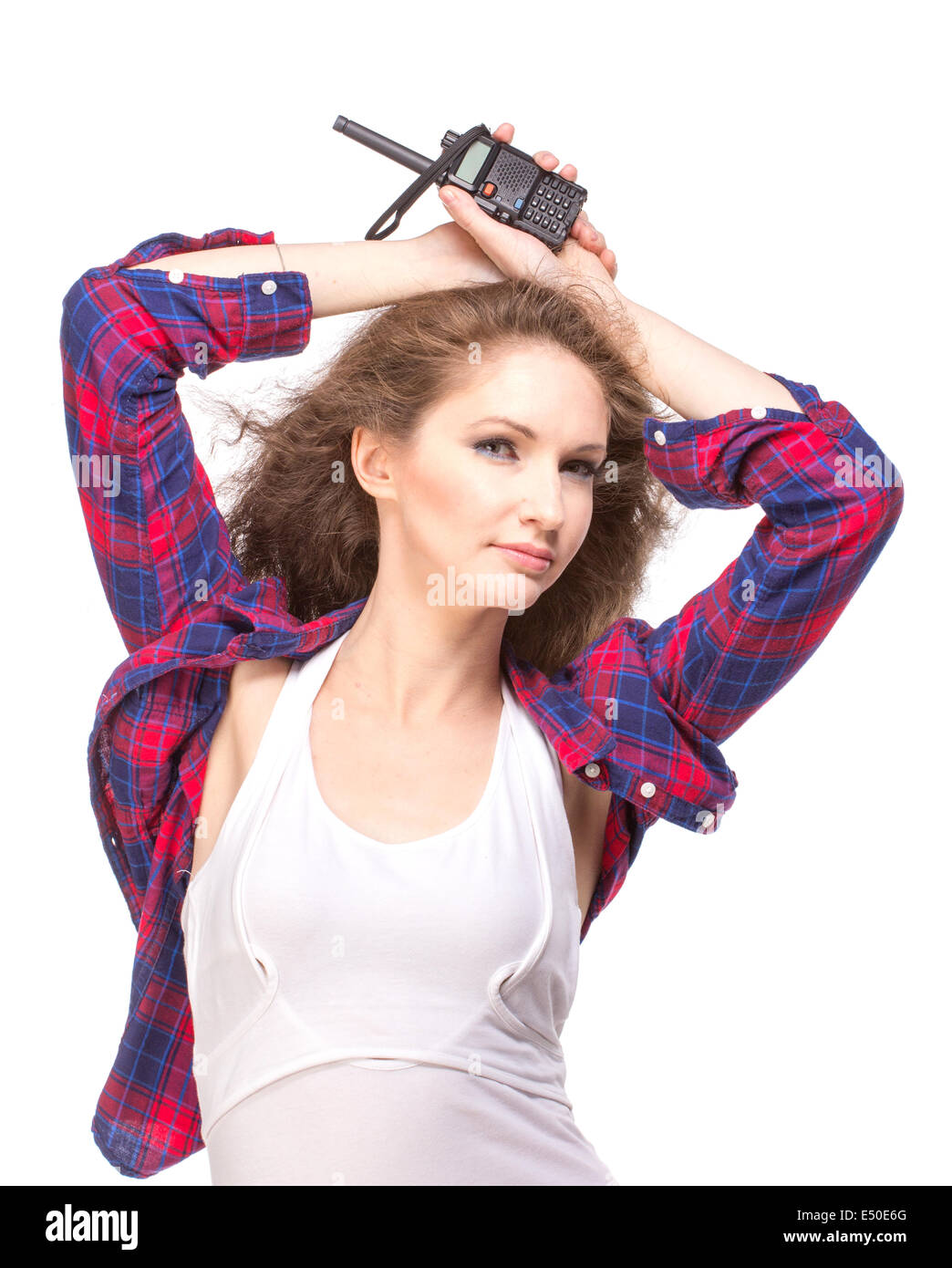 Woman with cb radio Stock Photo - Alamy