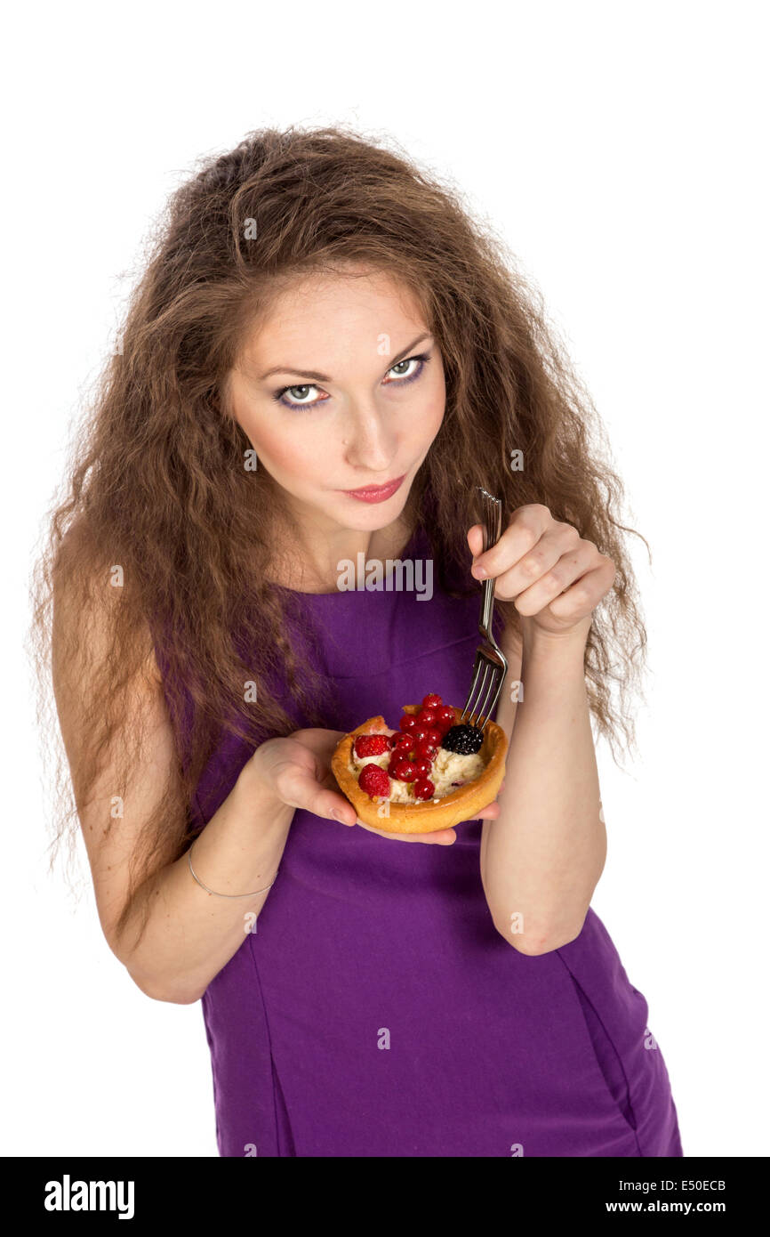 Woman enjoy cake Stock Photo - Alamy