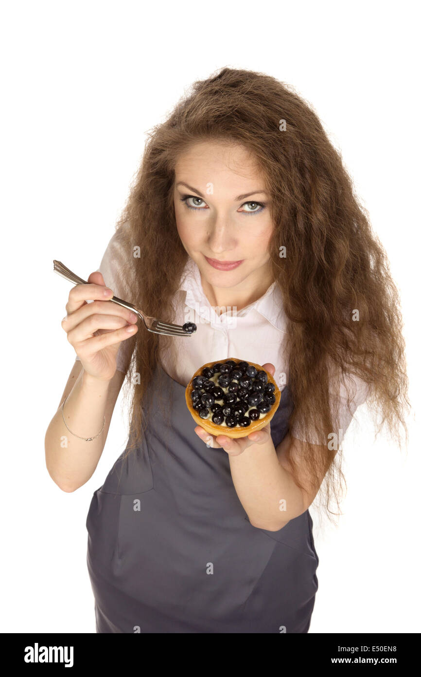 Woman enjoy cake Stock Photo - Alamy