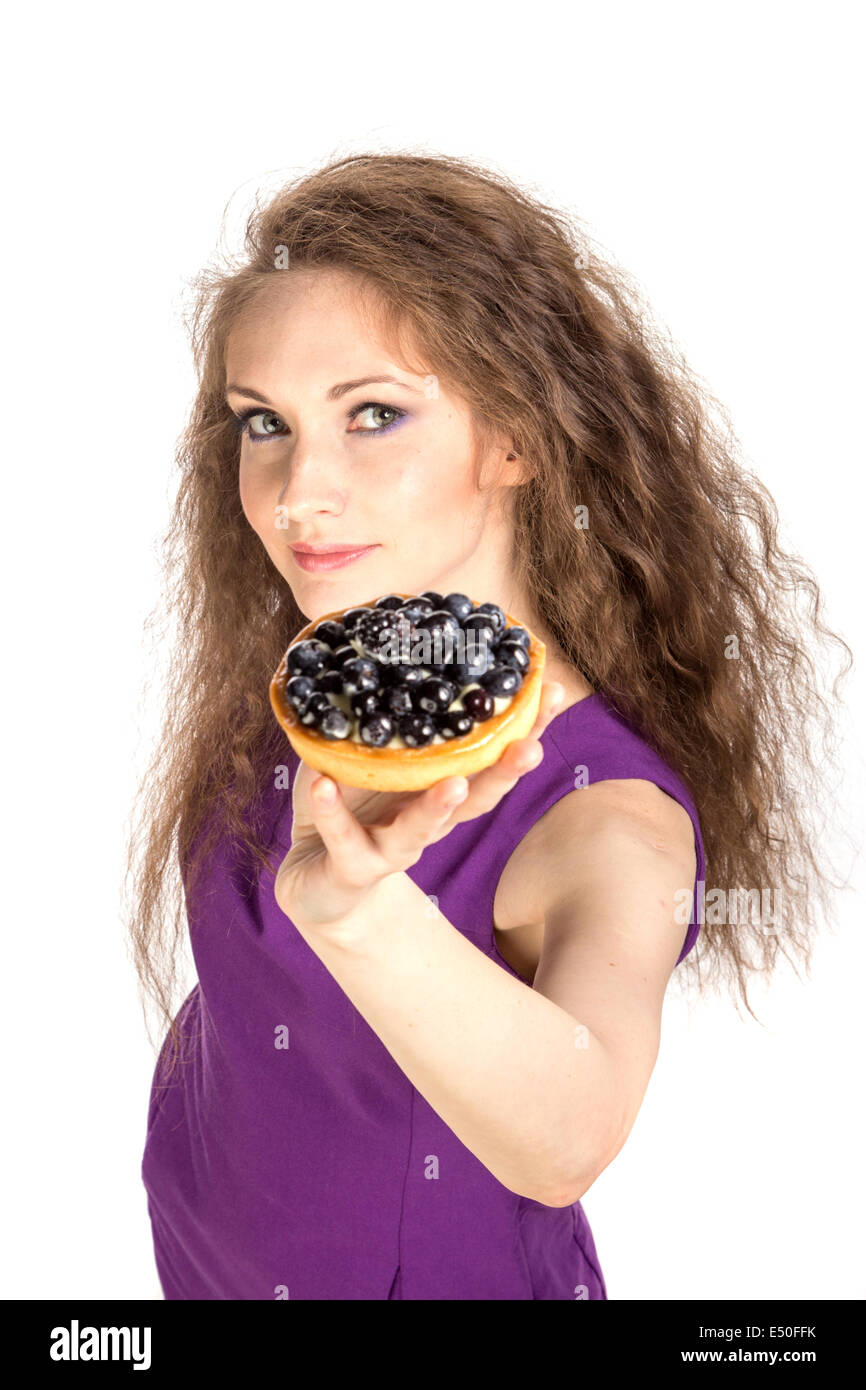Woman enjoy cake Stock Photo - Alamy