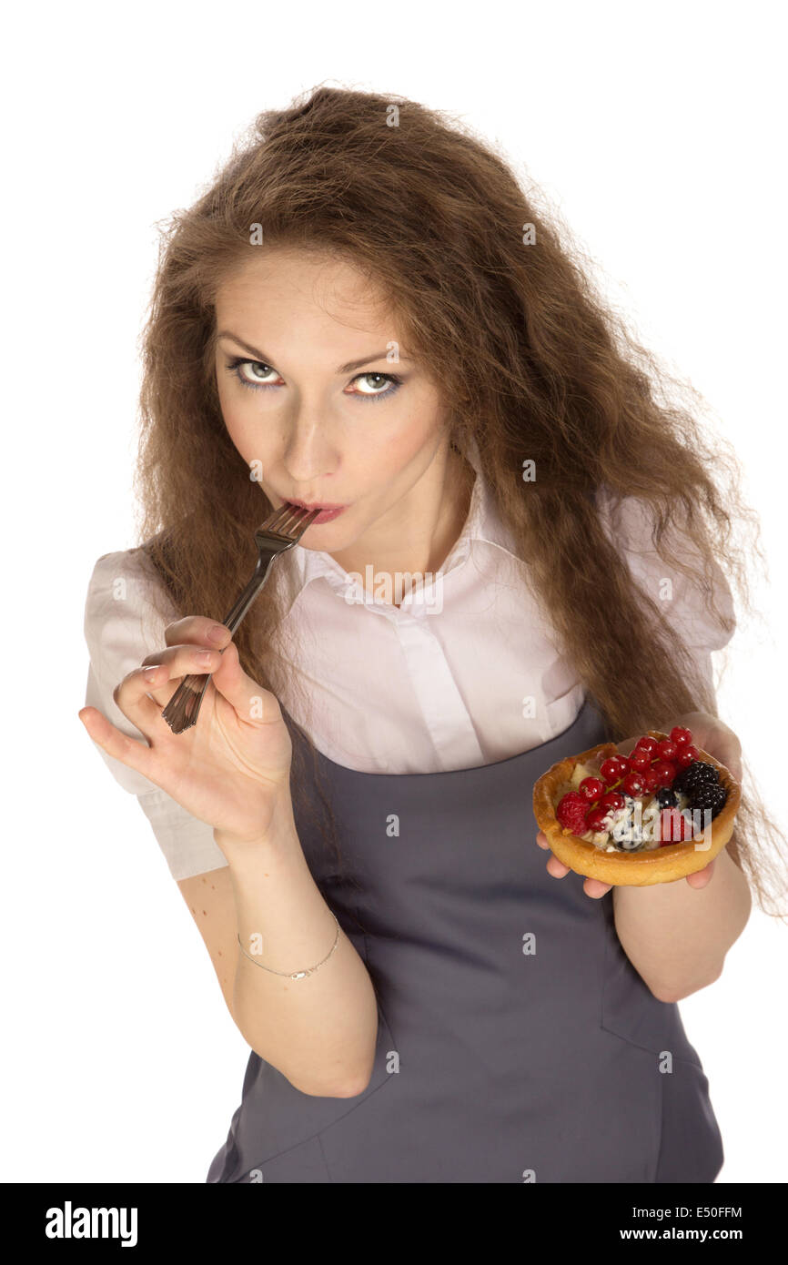 Woman enjoy cake Stock Photo - Alamy