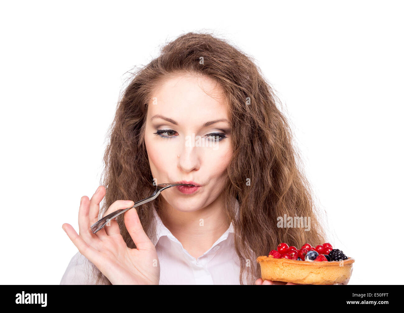 Woman enjoy cake Stock Photo - Alamy