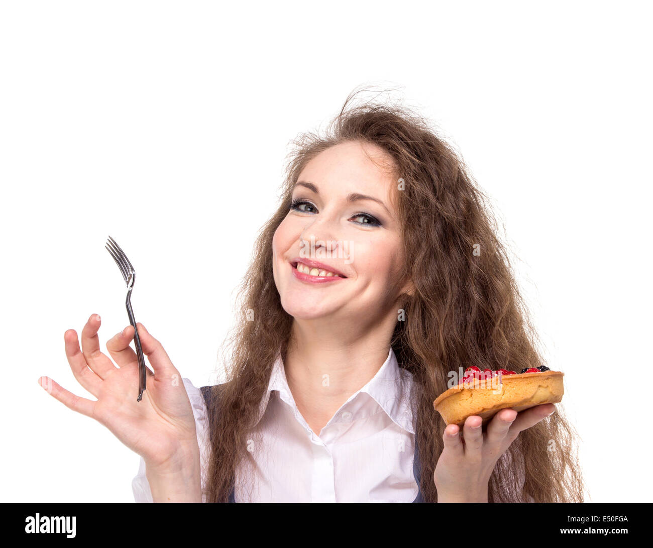Woman enjoy cake Stock Photo - Alamy