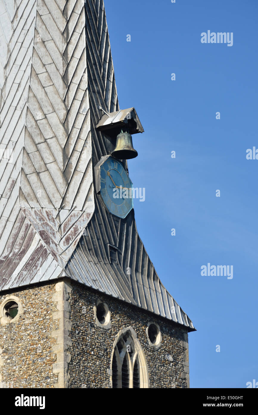 Clock and bell on spire Stock Photo - Alamy