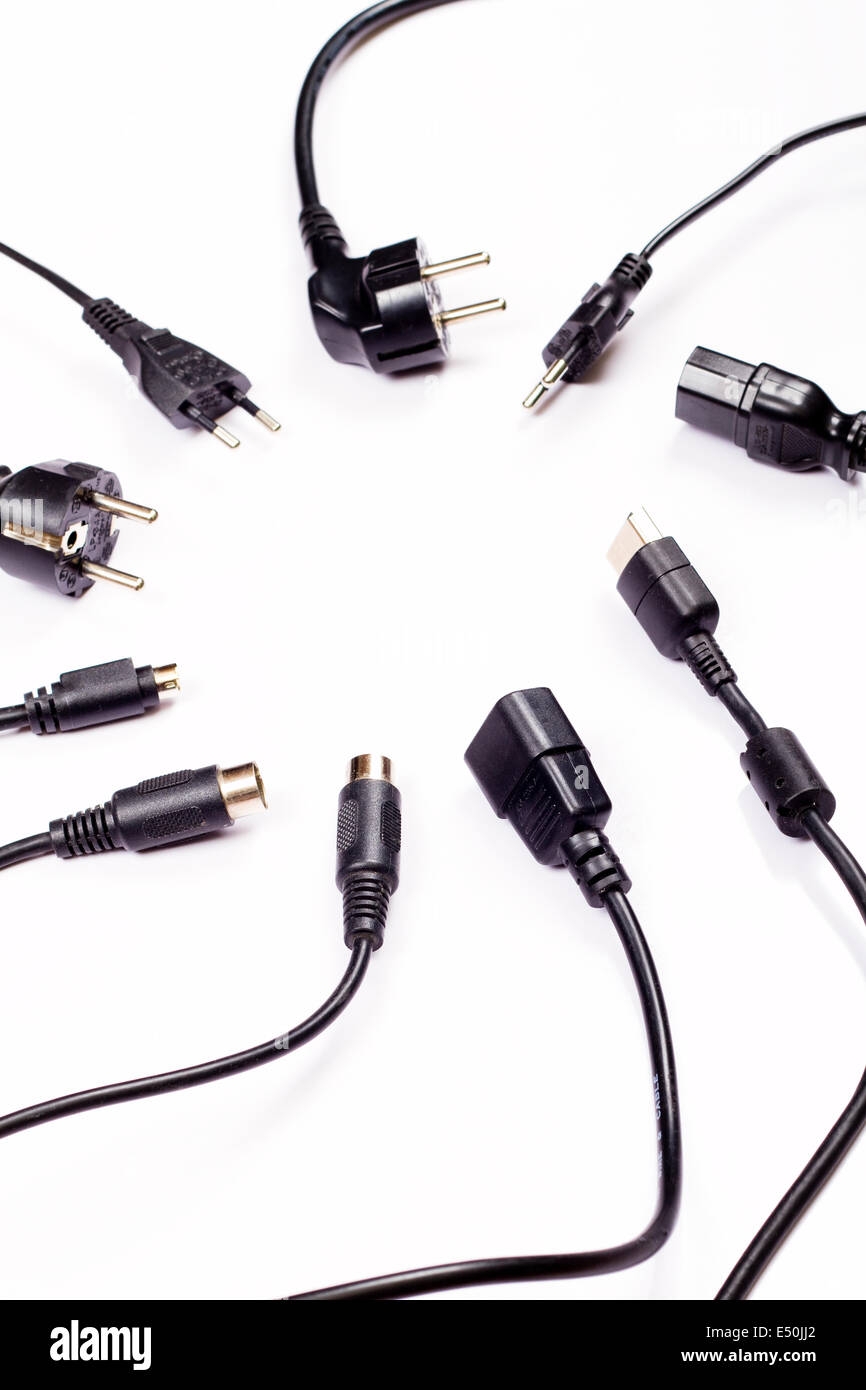 Power cord connectors over white background Stock Photo - Alamy