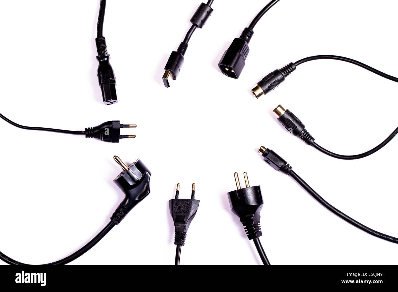 Power cord connectors over white background Stock Photo - Alamy