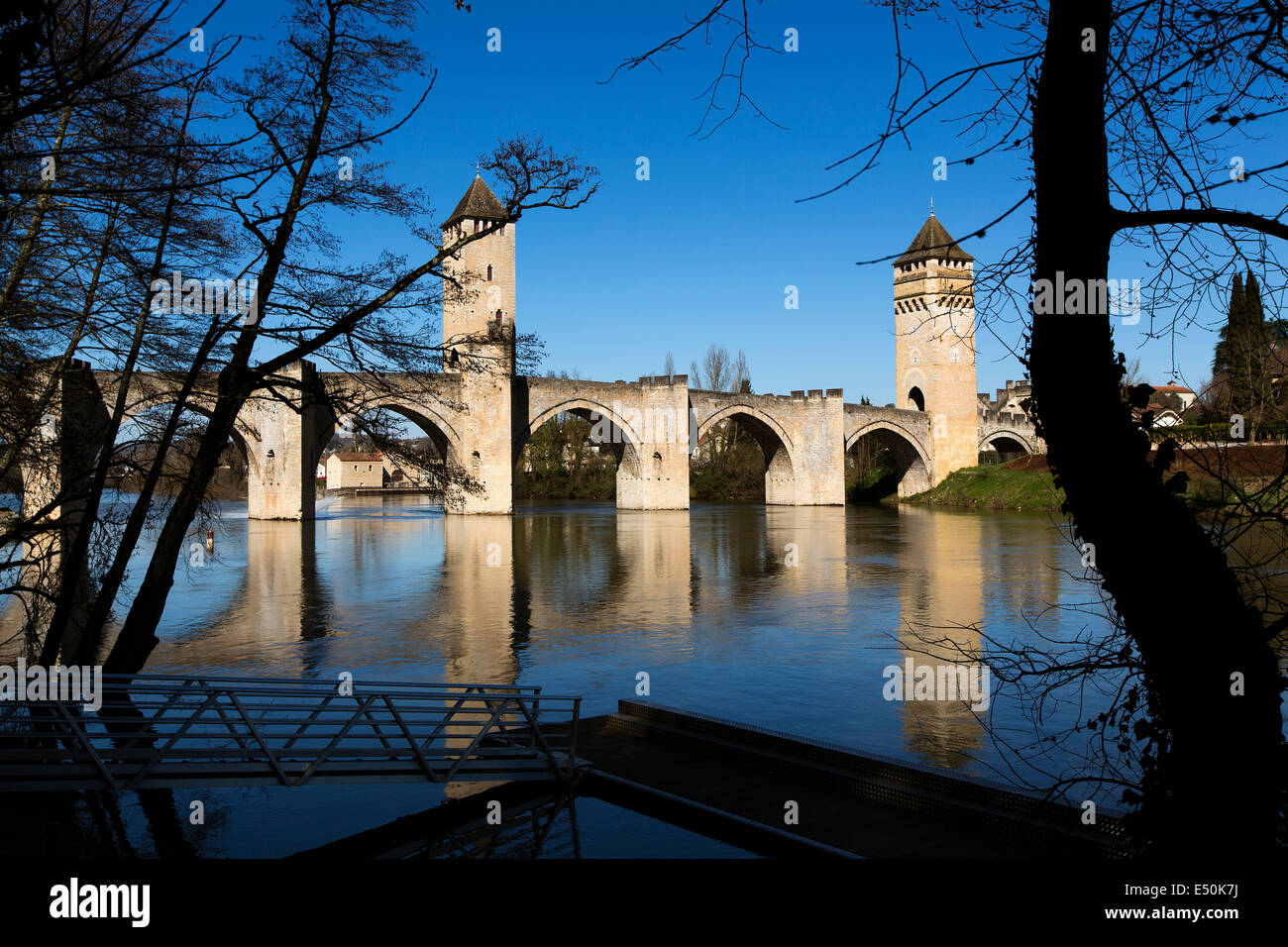 Medieval stone bridge Valentré Lot river Cahors Unesco world heritage ...
