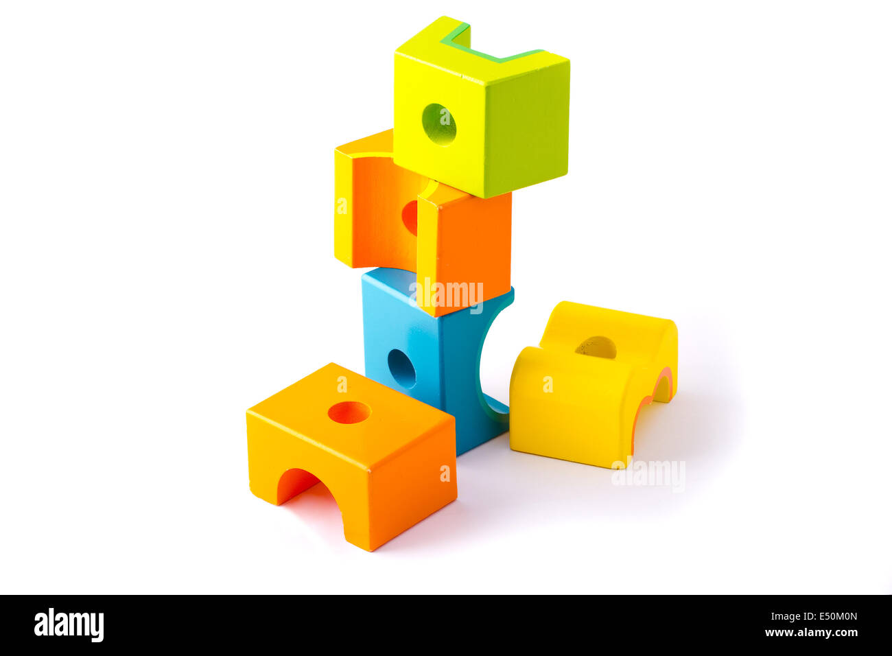 Wooden building blocks on white background Stock Photo - Alamy