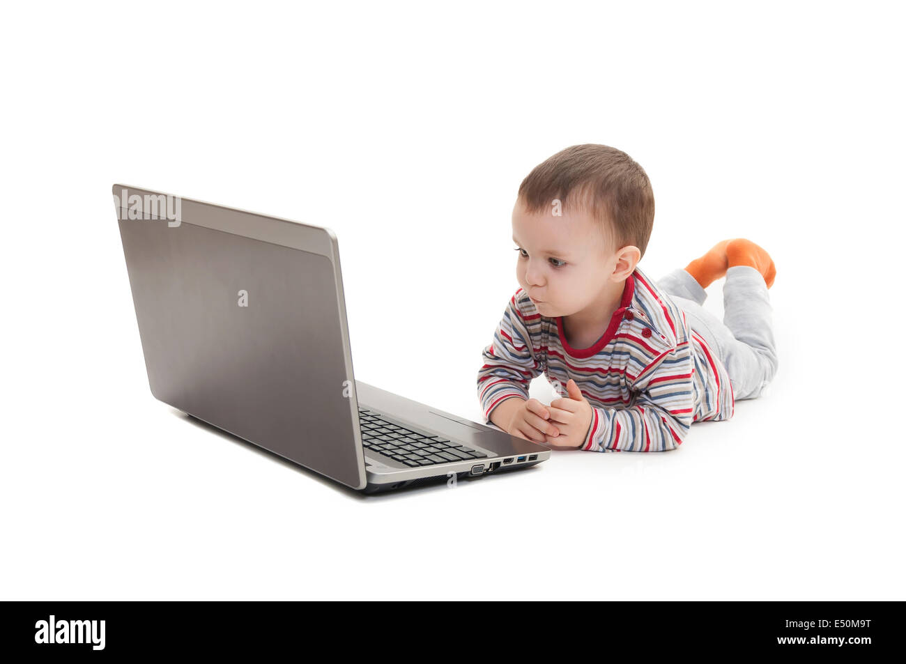 little boy and laptop isolated Stock Photo - Alamy