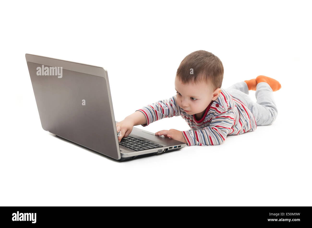 child push button on laptop Stock Photo - Alamy