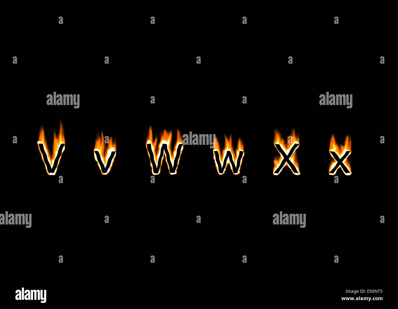 Letters V, W, X of alphabet in fire Stock Photo - Alamy
