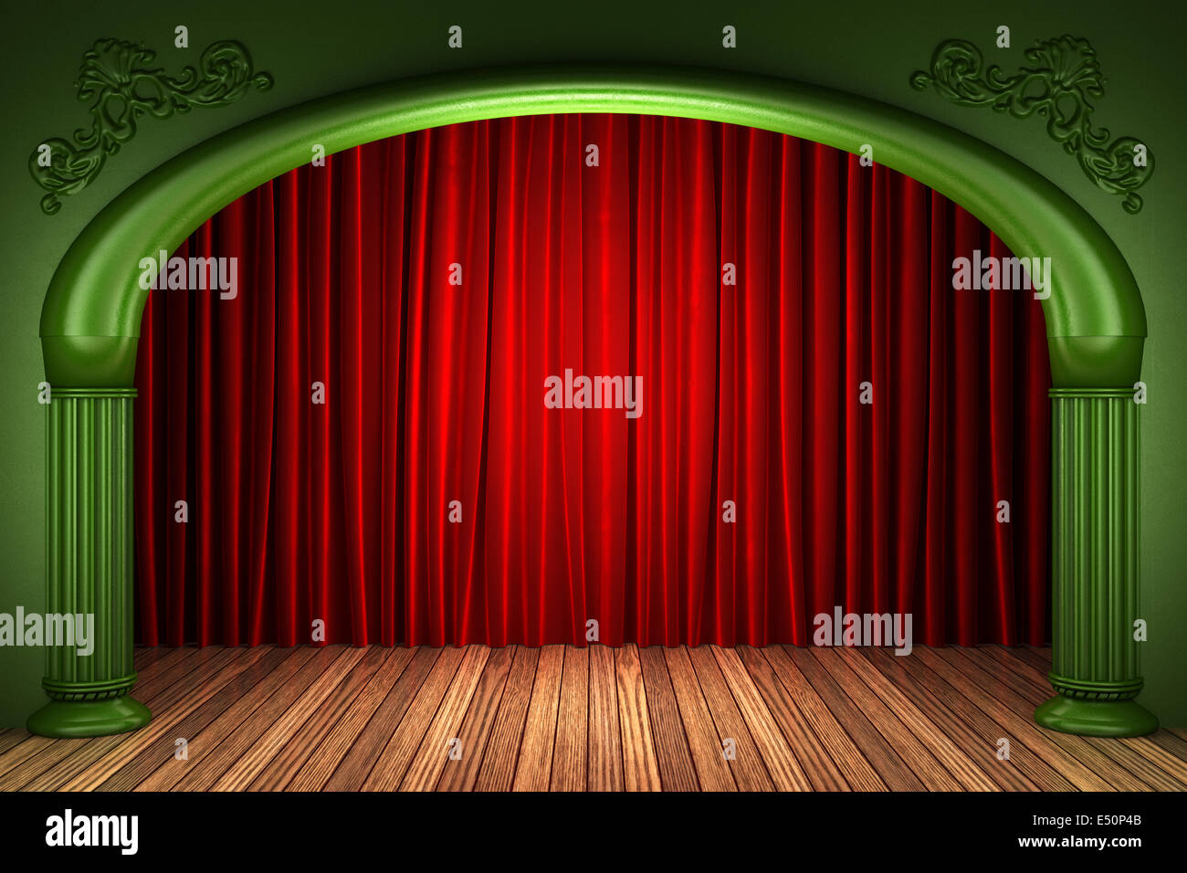 red fabric curtain on stage Stock Photo - Alamy