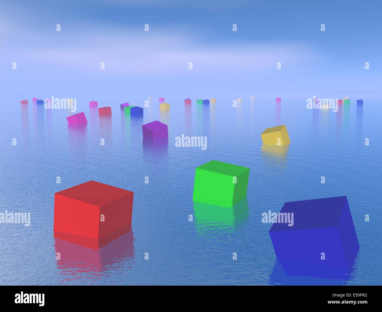 Colorful cubes floating - 3D render Stock Photo - Alamy