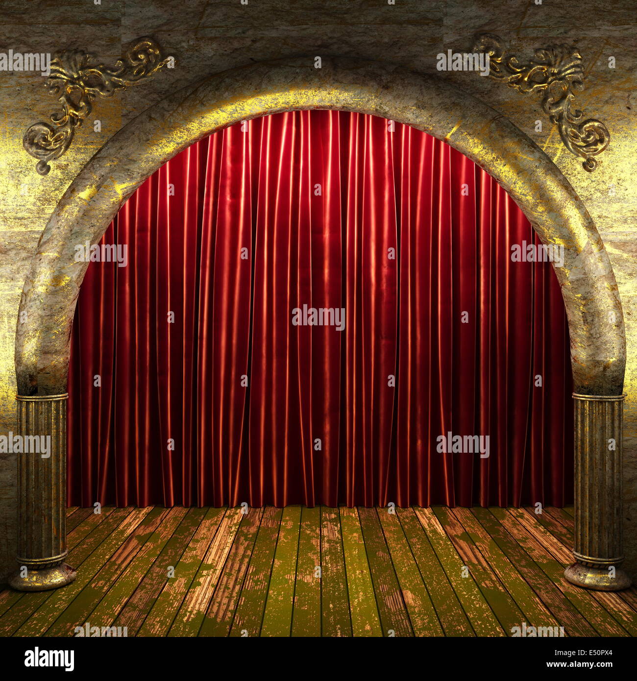 red fabric curtain on stage Stock Photo - Alamy