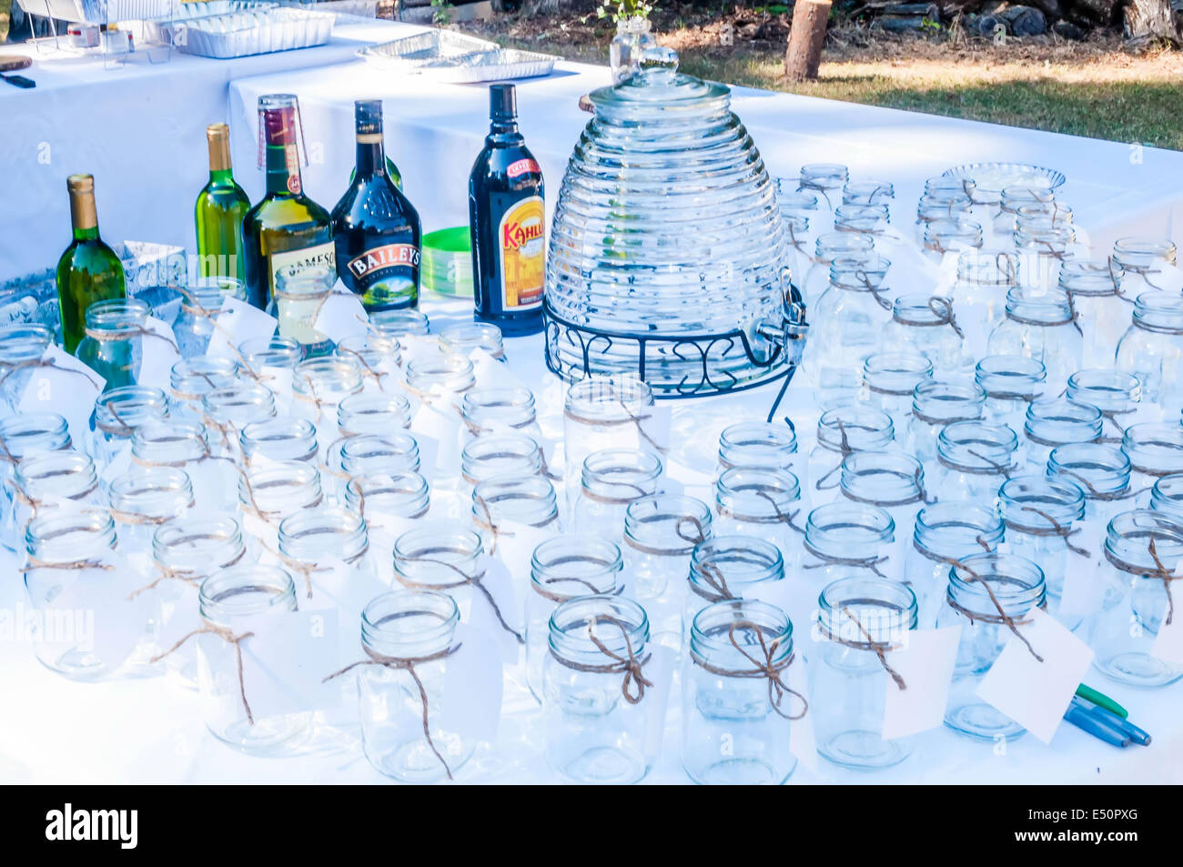 wedding liquor table with glasses and drinks Stock Photo - Alamy