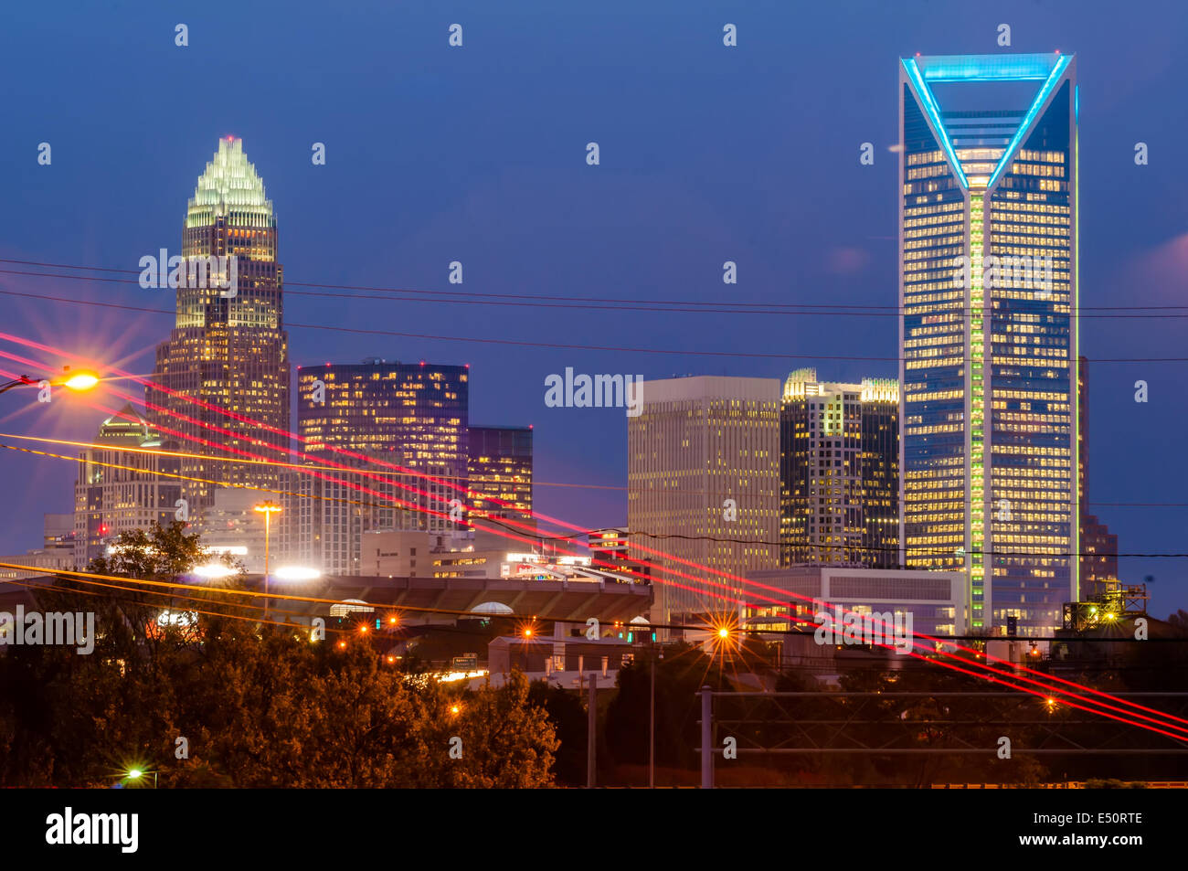 charlotte city skyline at night Stock Photo - Alamy