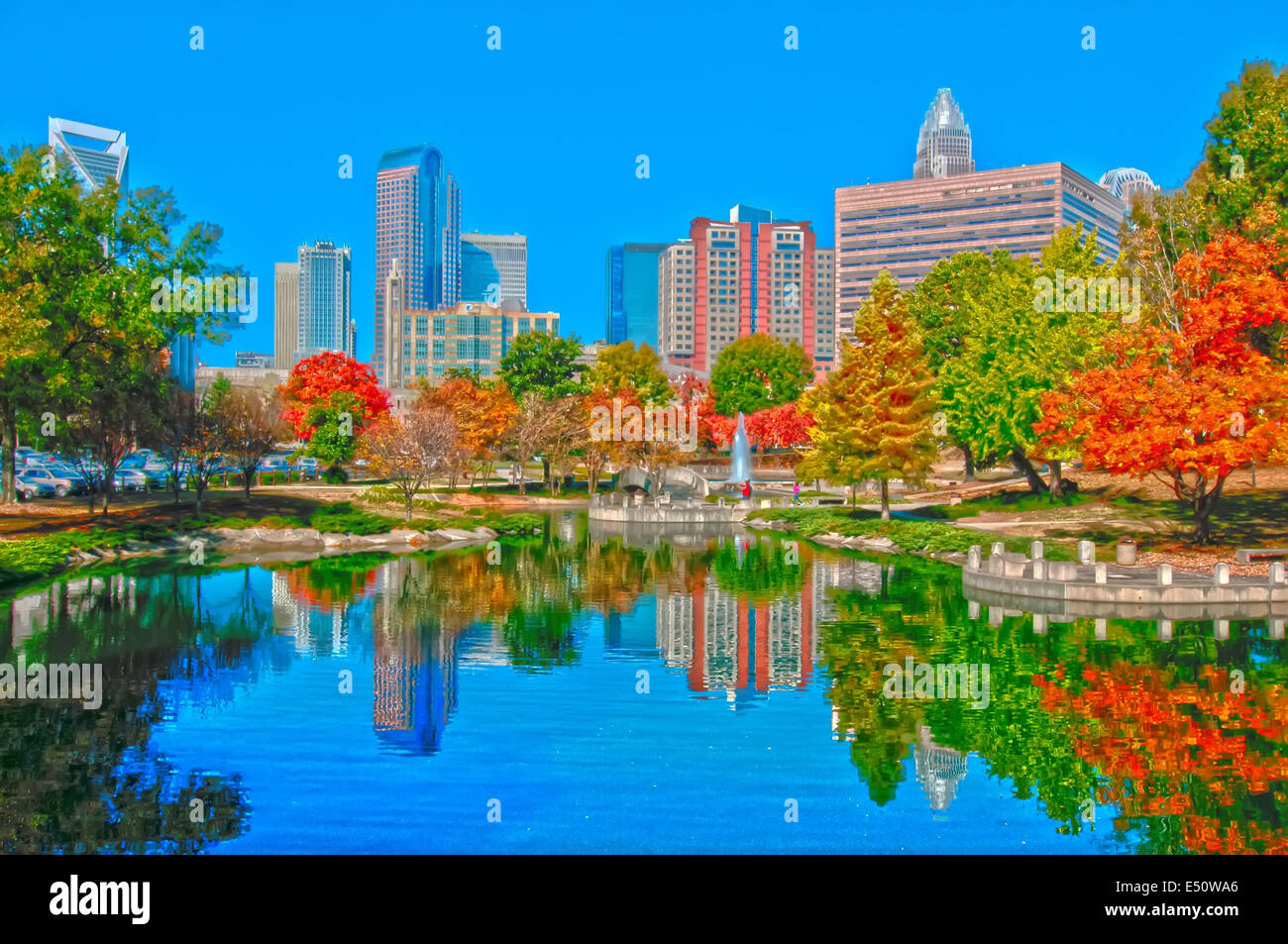 charlotte city skyline autumn season Stock Photo - Alamy