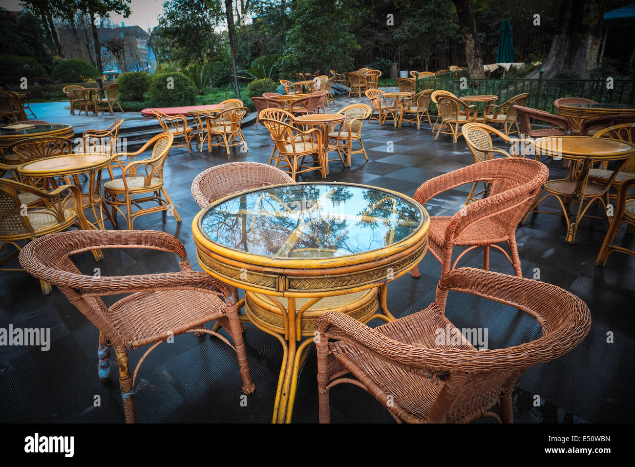 chairs and coffee table in park Stock Photo - Alamy