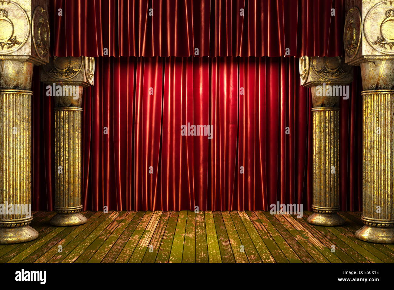 red fabric curtain on stage Stock Photo - Alamy