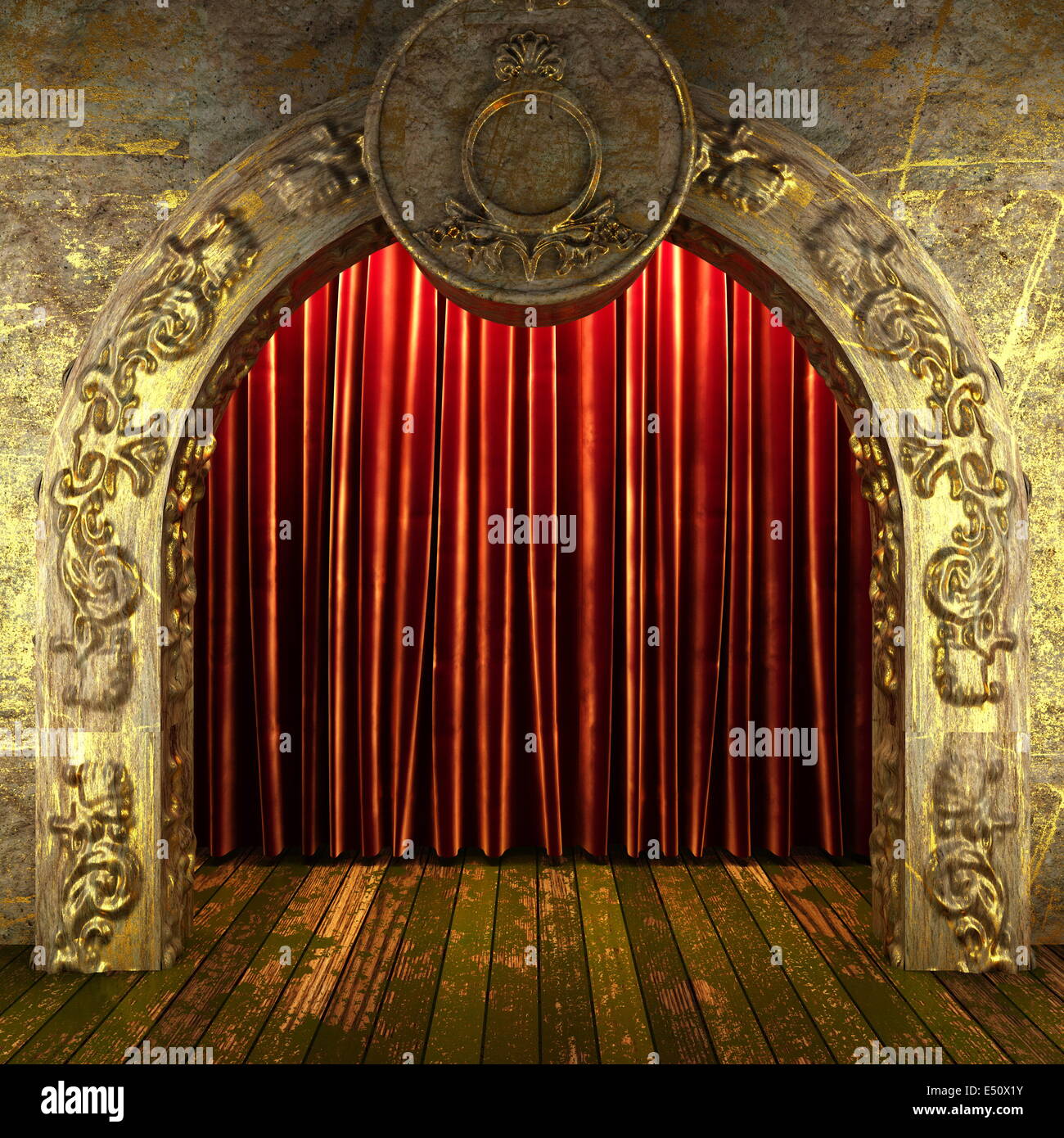 red fabric curtain on stage Stock Photo - Alamy
