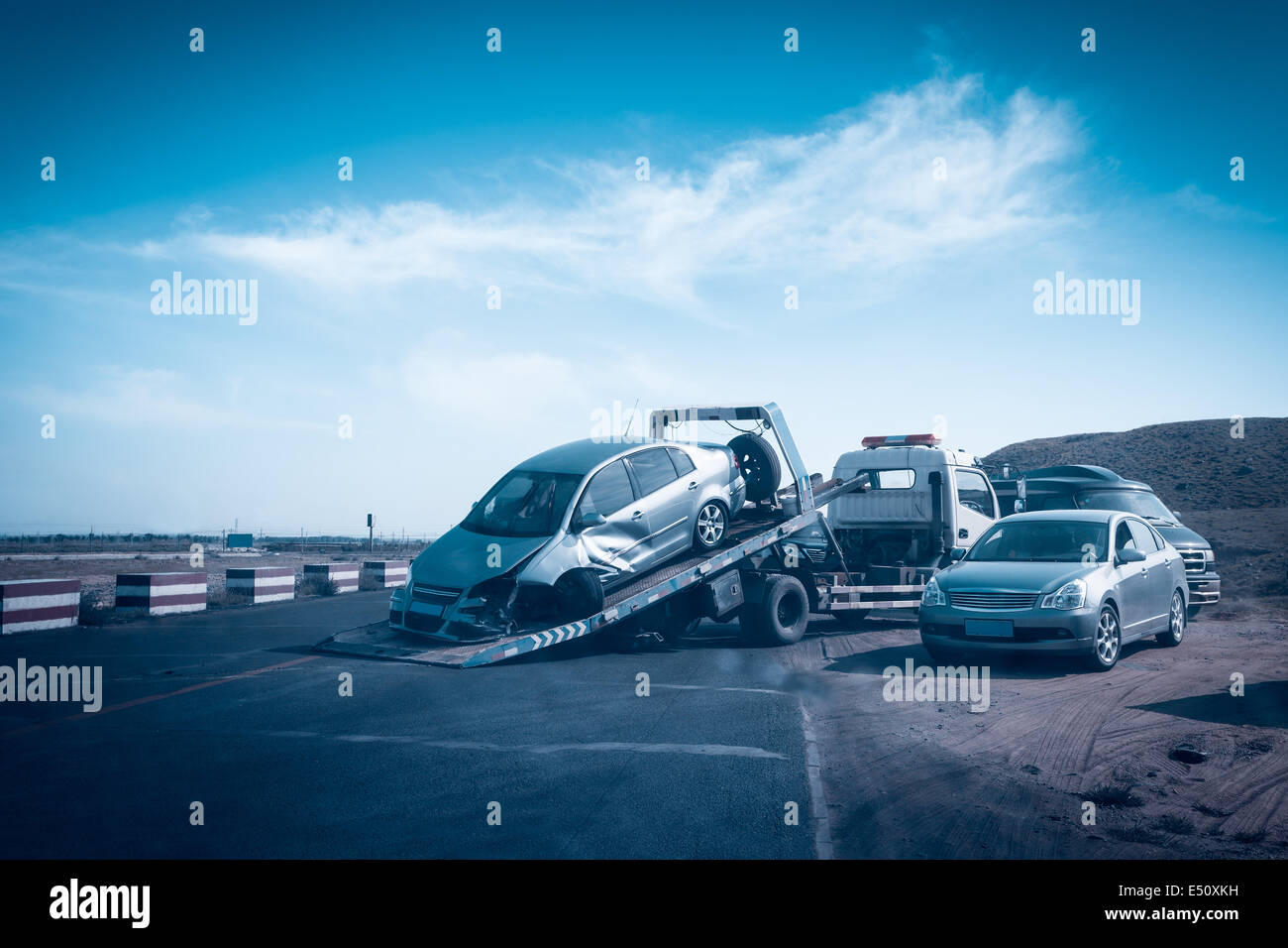 Accident vehicle on trailer hi-res stock photography and images - Alamy