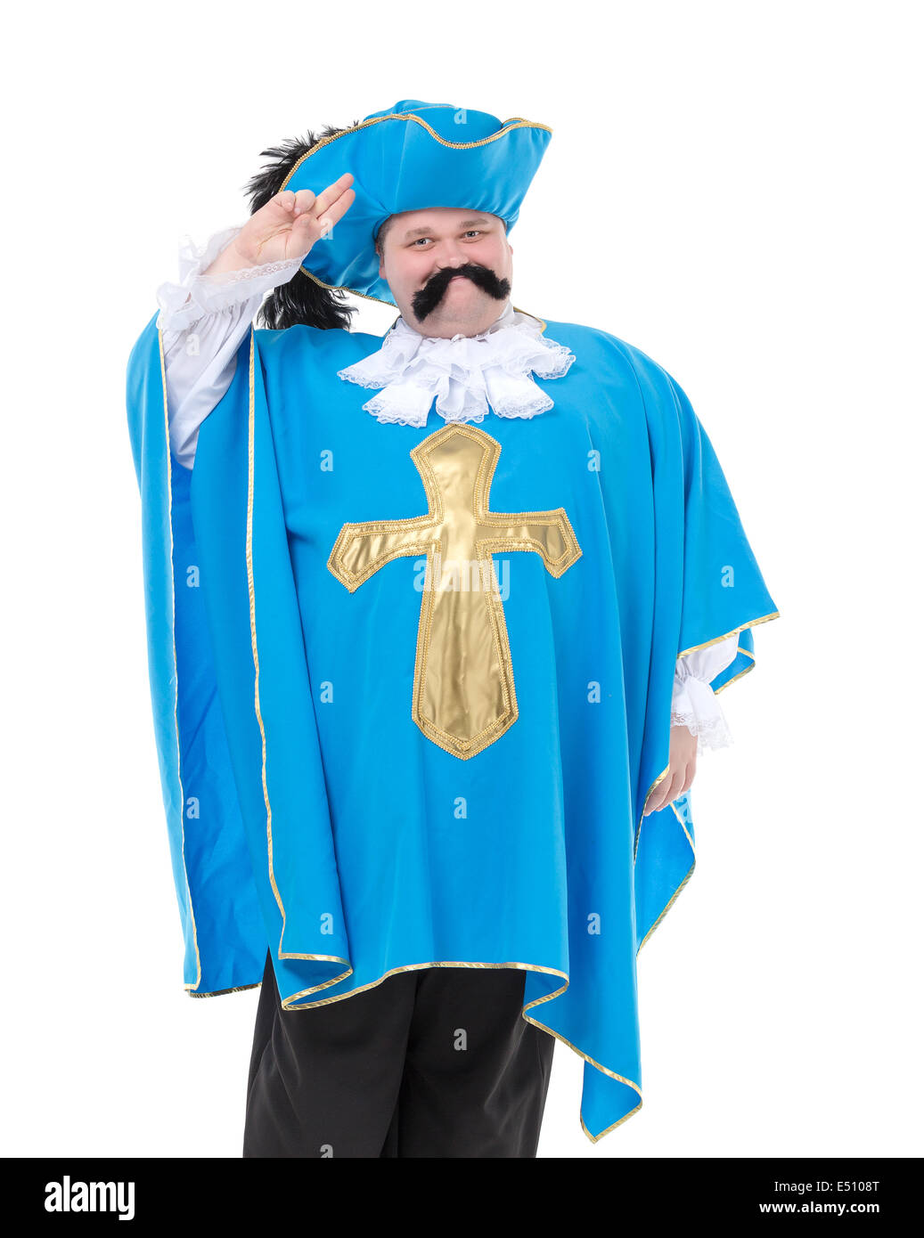 Musketeer in turquoise blue uniform Stock Photo - Alamy