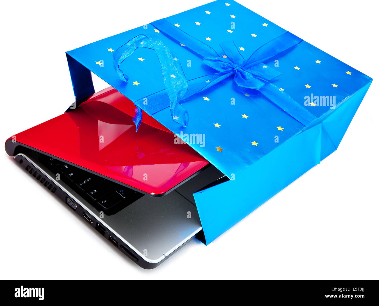 The laptop in a gift package Stock Photo - Alamy