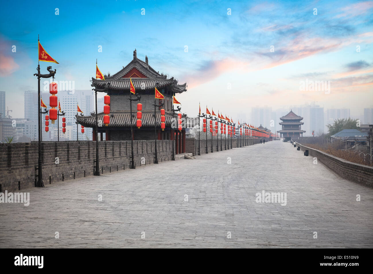xian ancient city wall at dusk Stock Photo - Alamy